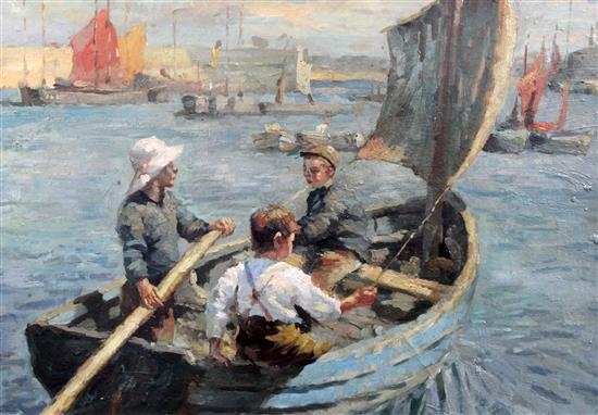 Henry Scott Tuke | Boys in a sailing boat | MutualArt