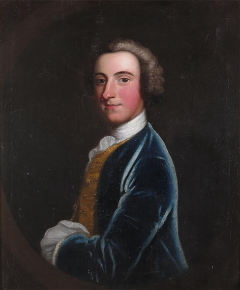 Arthur Pond | Portrait of a young man wearing a blue coat in a painted ...