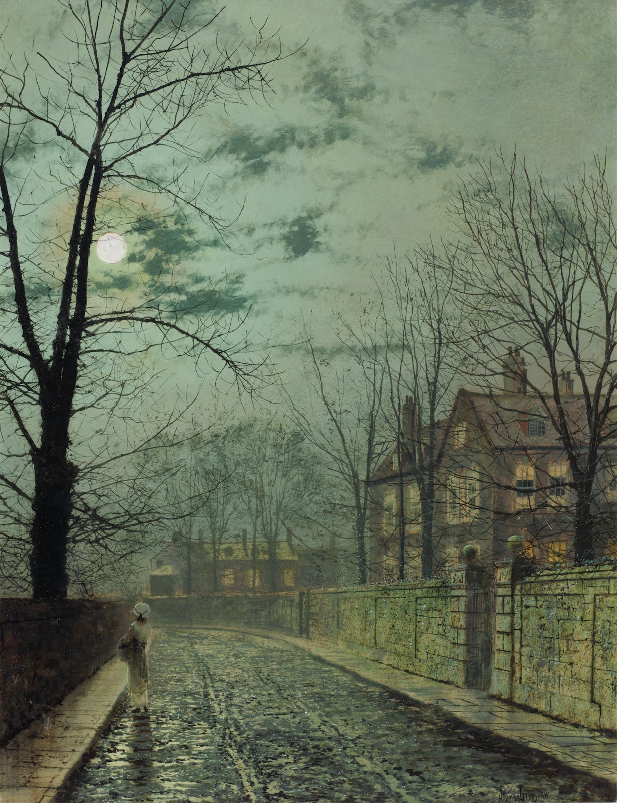 John Atkinson Grimshaw | A country lane by moonlight | MutualArt