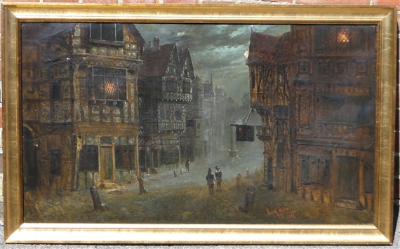 Frank Hider | Moonlit street scene (1886) | MutualArt
