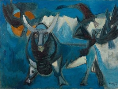 Sigismond Kolos Vari | Taureau et colombes (1947) | MutualArt