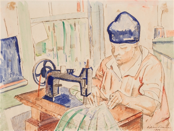 William Sommer | Mrs. Sommer Sewing (1936) | MutualArt