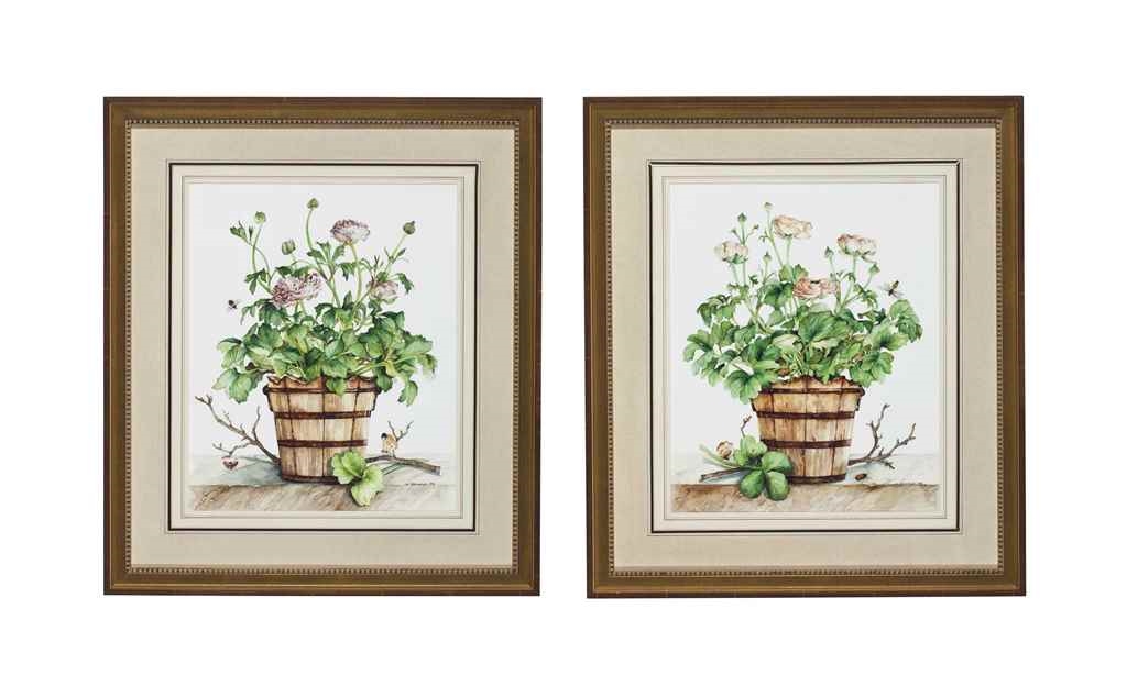 James M. Steinmeyer | 2 works: Floral still lives on a ledge (a pair ...