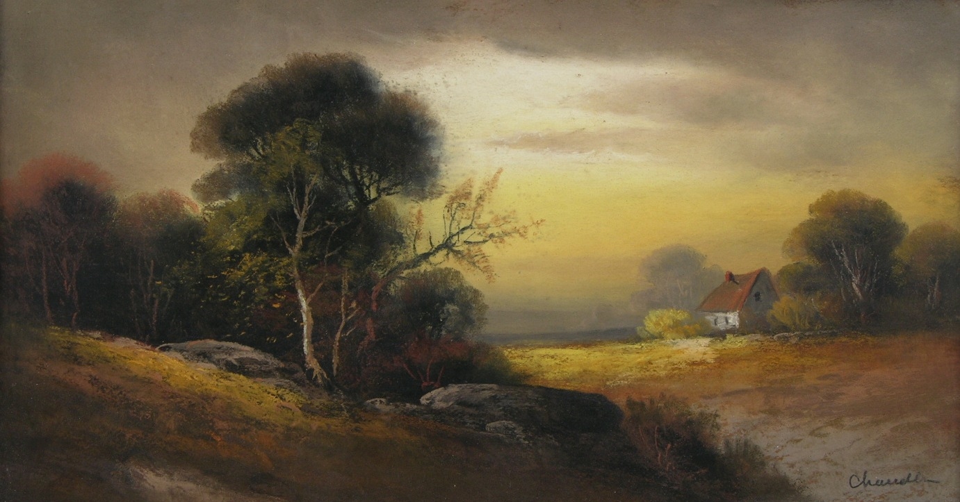 William Henry Chandler | landscape with farm house and rising sun ...