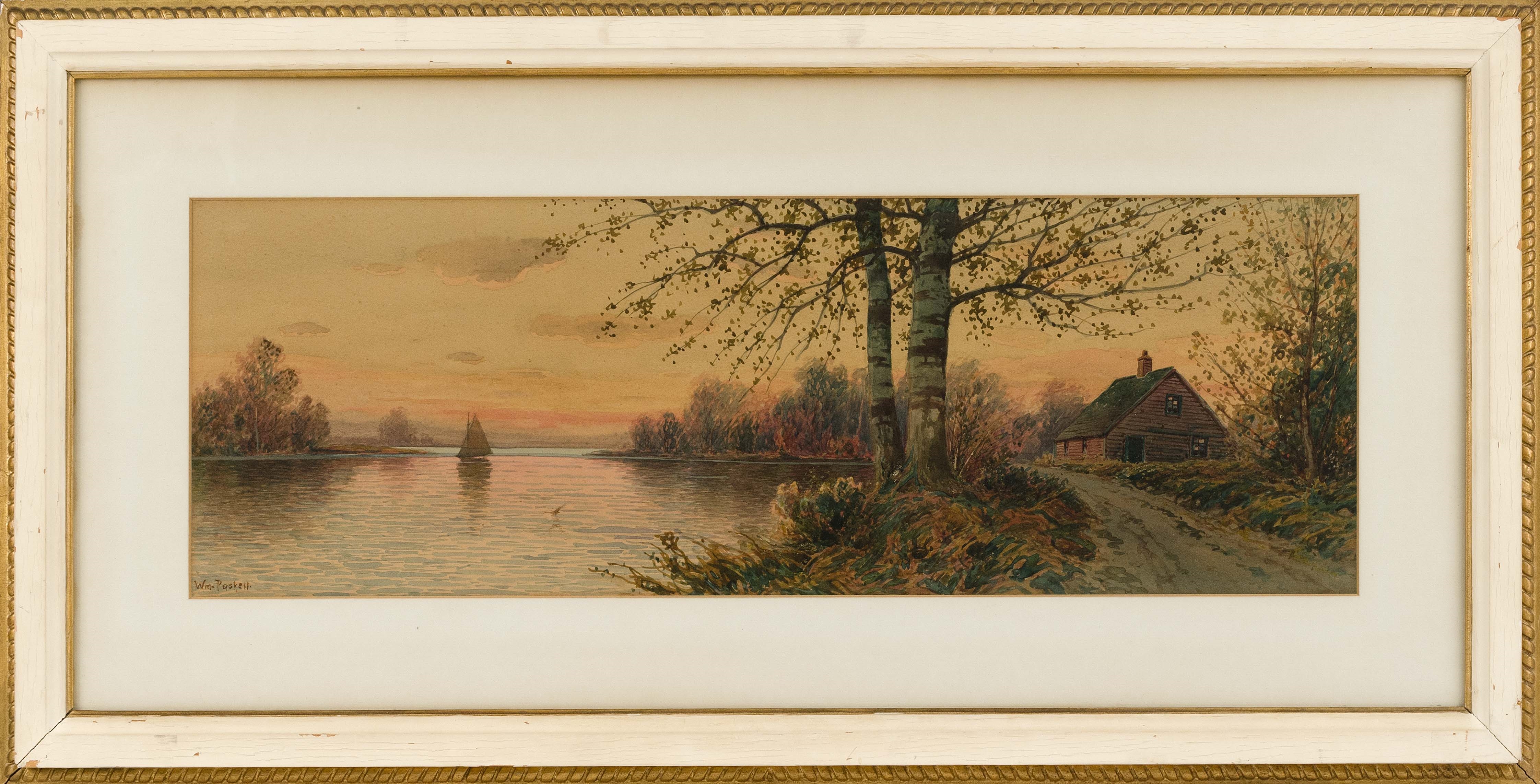 William Frederick Paskell | Sunset view of a cottage and a sailboat on ...