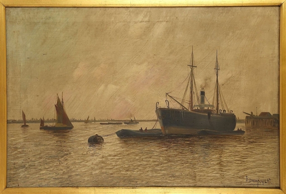 Edwin Knight | Cargo Steamer on the Thames | MutualArt