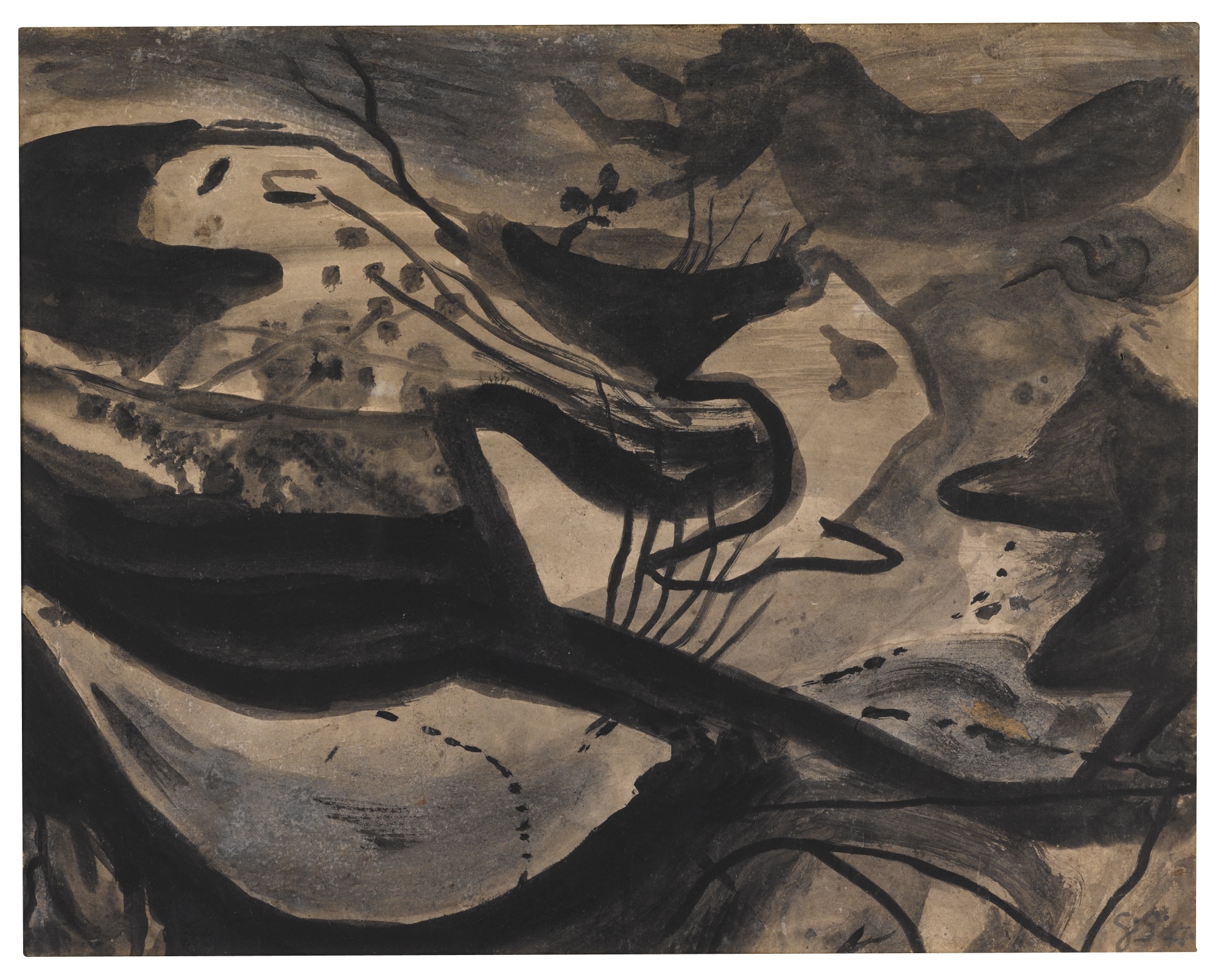 Graham Sutherland | DARK LANDSCAPE IN WALES (1947) | MutualArt