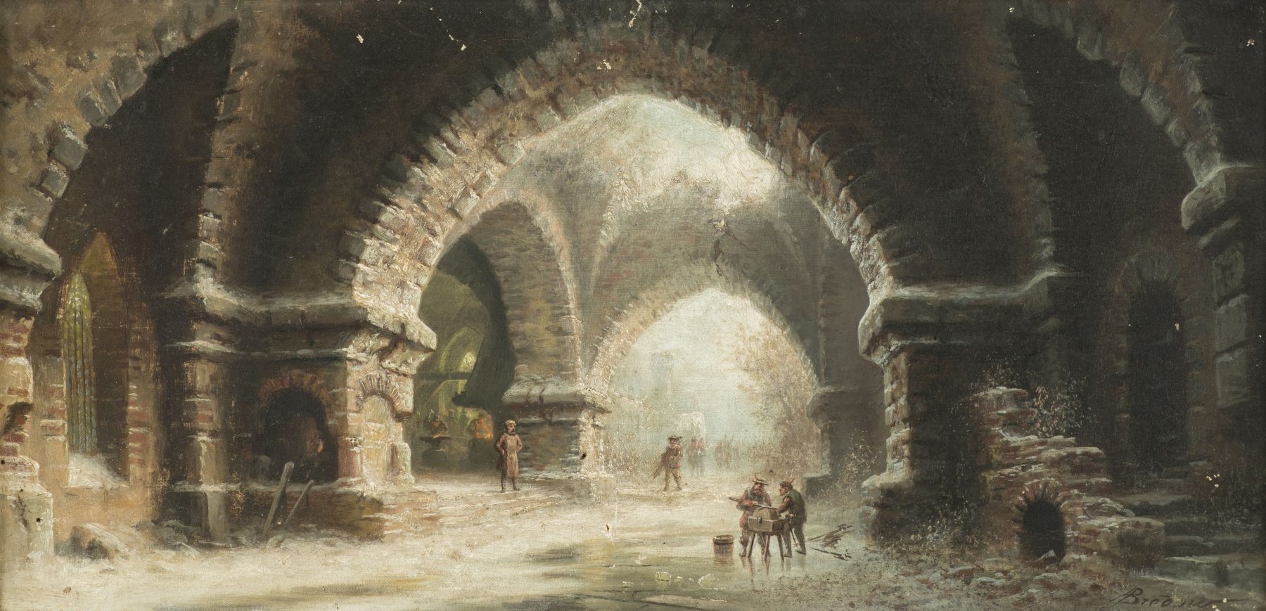 Albert Bredow | Unloading a ship on a seashore by moonlight | MutualArt