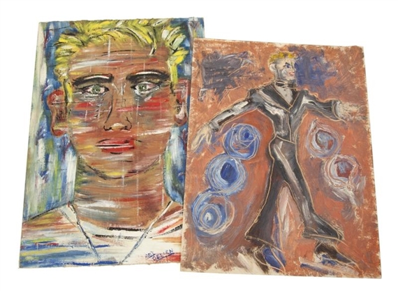 Jack Larson | Two works: Paintings of Art Gelien, Tab Hunter's given ...