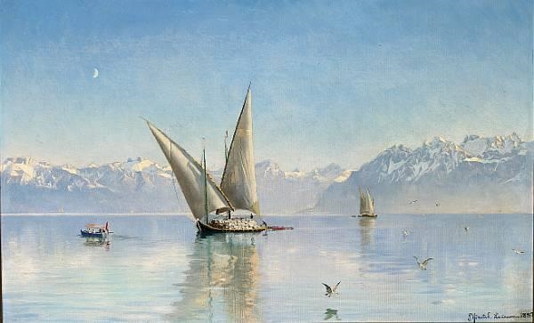 Peder Mork Monsted | Summer day with children playing behind a thatched farm (1924) | MutualArt