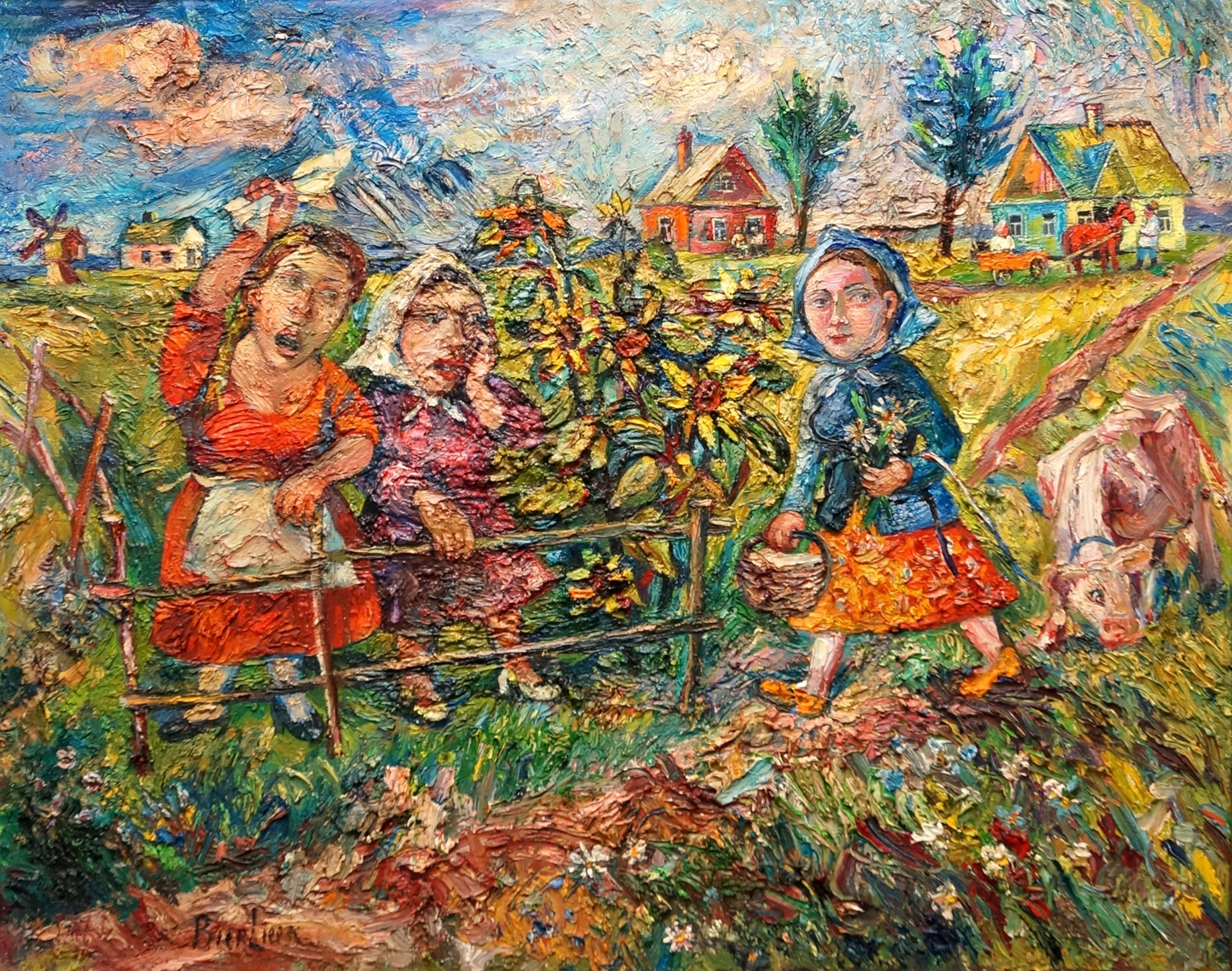 David Burliuk | Village Scene With Figures | MutualArt