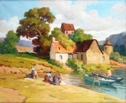 Paul André Jean Eschbach | LES LAVANDIÈRES AU BORD DE LA DORDOGNE ...