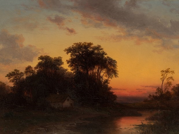 August Becker | Landscape at Sunset (1860) | MutualArt