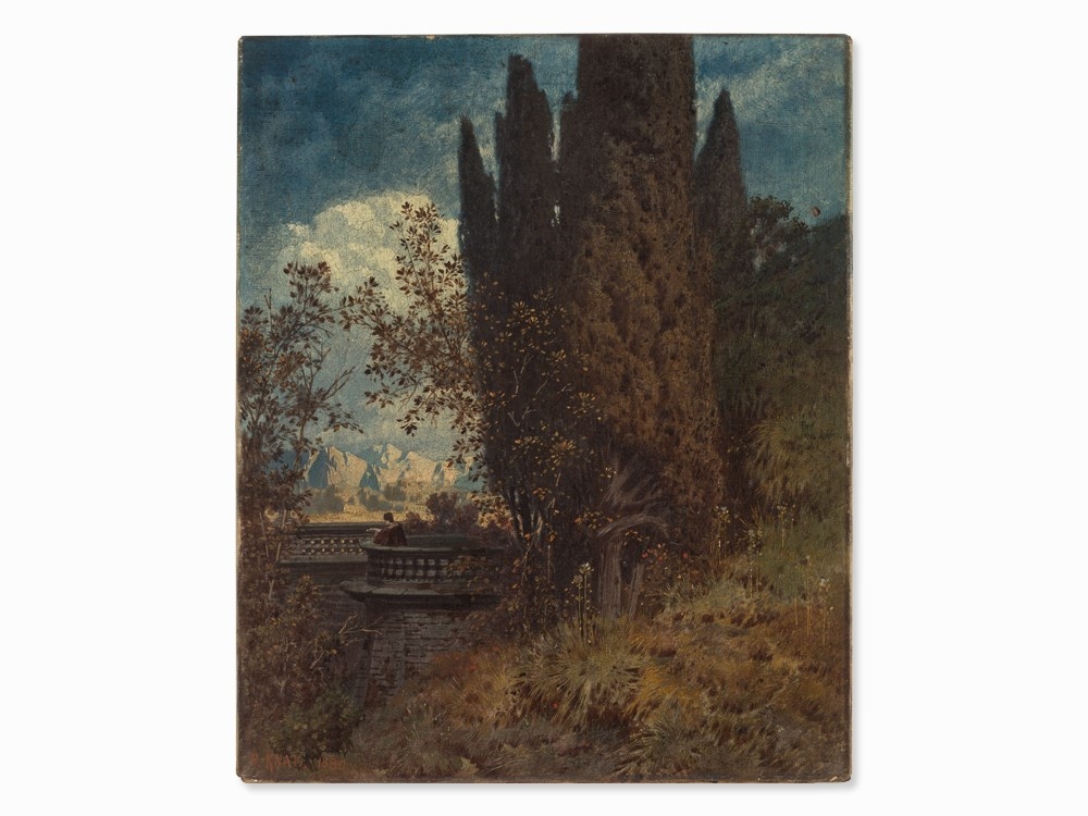 Ferdinand Knab | Southern Landscape with Cypressess (1880) | MutualArt