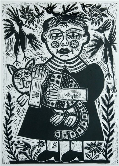 Barbara Hanrahan | Girl with a Cat (1988) | MutualArt