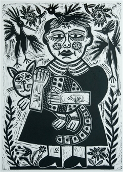 Barbara Hanrahan | Girl with a Cat (1988) | MutualArt