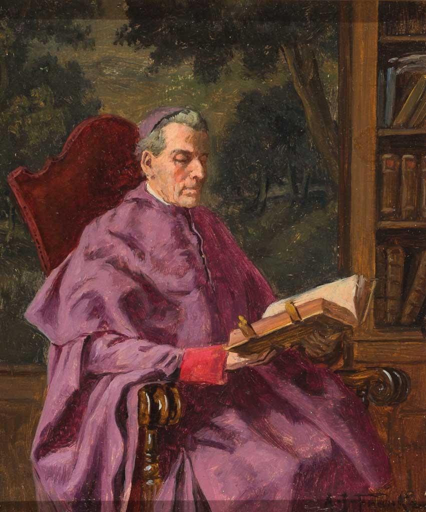 Albert Josef Franke | Portrait eines Bischofs in seiner Bibliothek ...