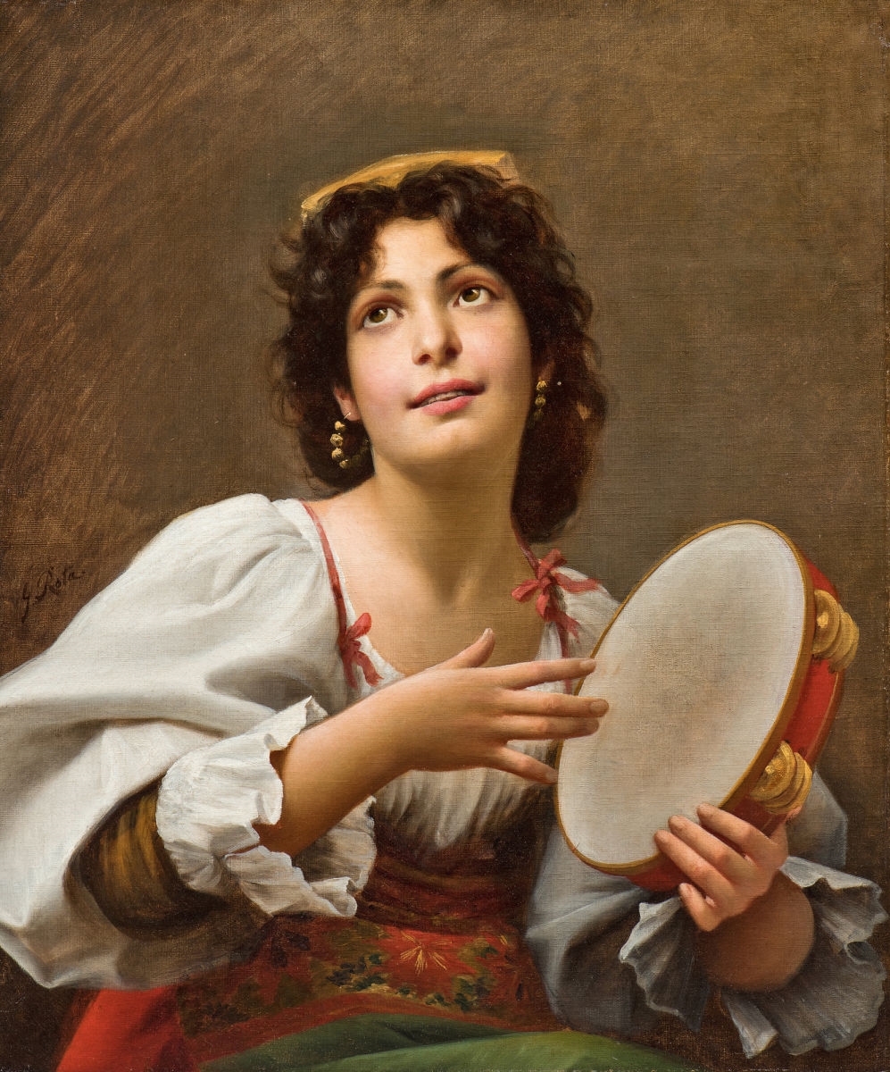 Giovanni Rota | Young gipsy woman playing tambourine | MutualArt