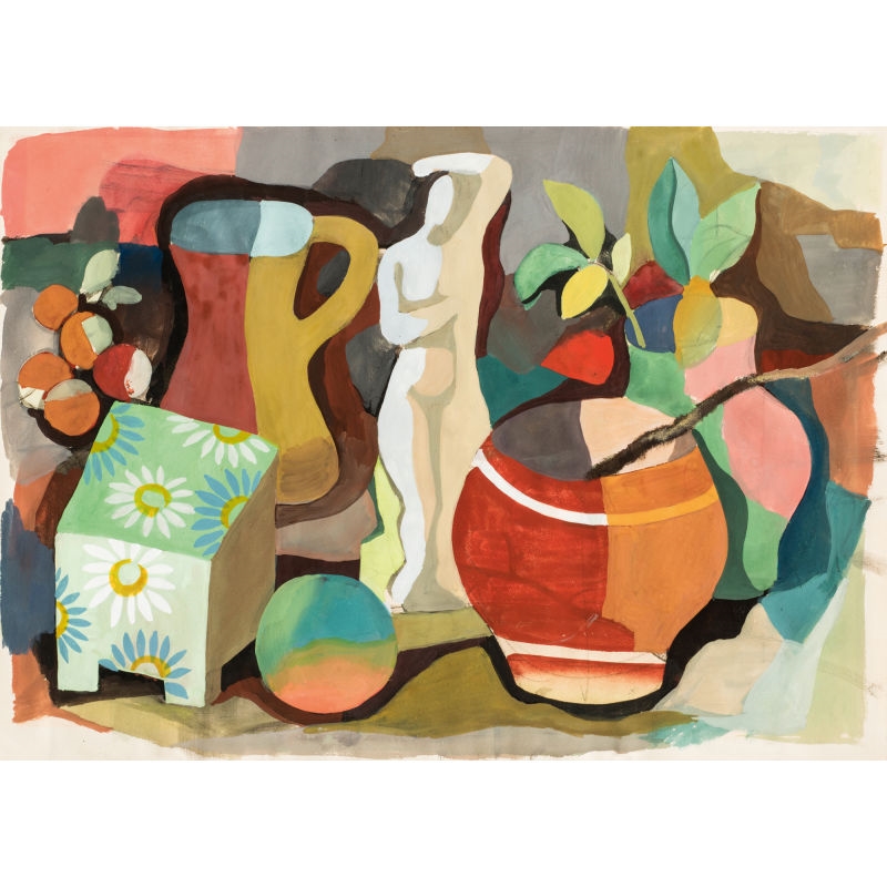 Rudolf Dischinger | Still Life with Vases, Jug and Sculpture (1947 ...