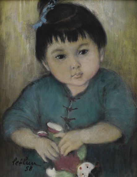 Le Thi Luu | PORTRAIT OF A YOUNG GIRL HOLDING A DOLL (1958) | MutualArt