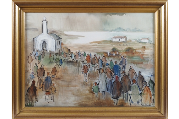 Gladys MacCabe | Crowds arriving at mass | MutualArt
