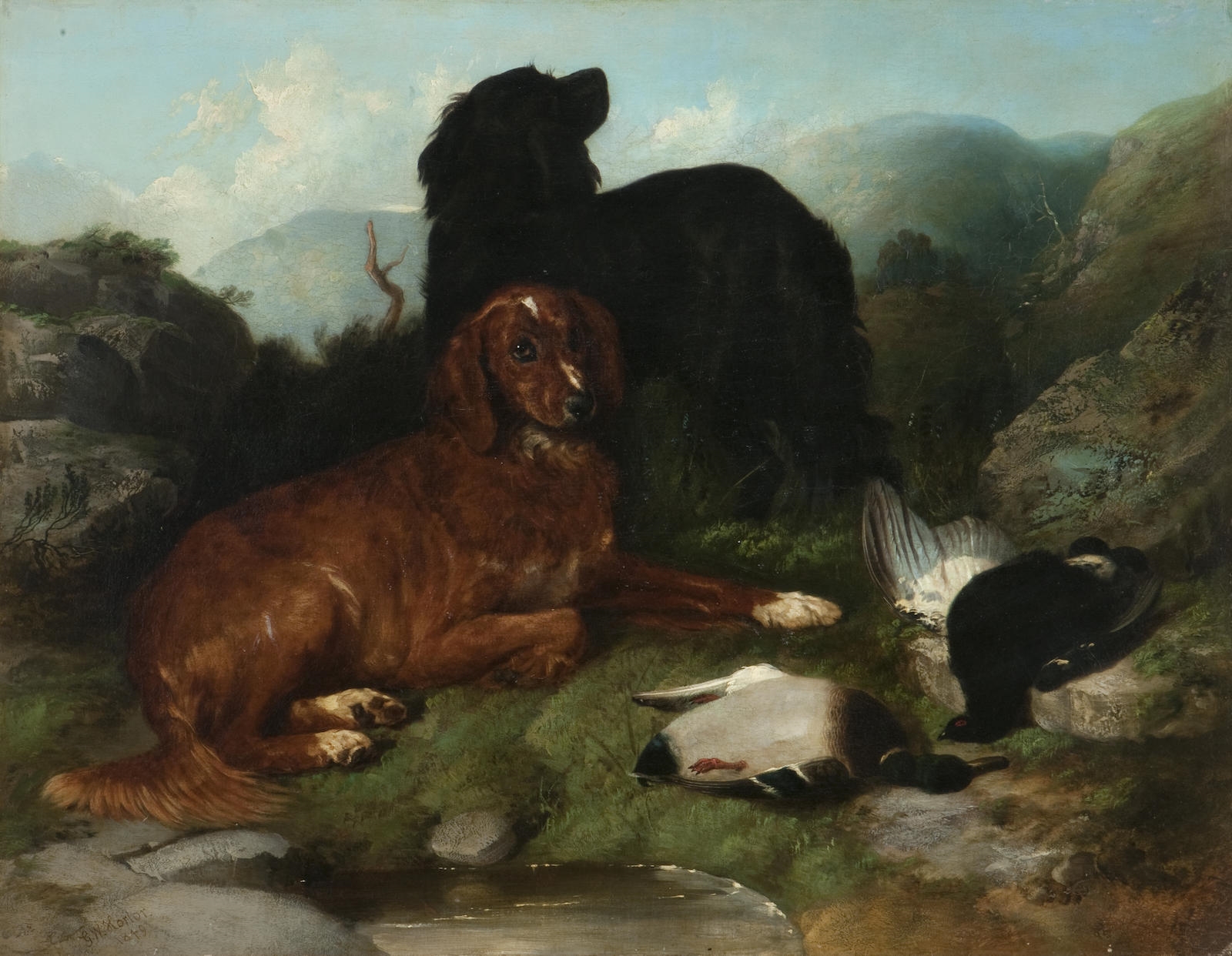 George William Horlor | Dogs with dead game in a Highland Landscape ...