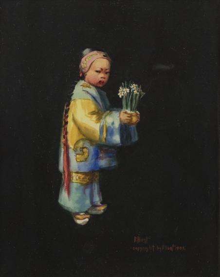 Esther Anna Hunt | Chinese girl with flowers (1902) | MutualArt