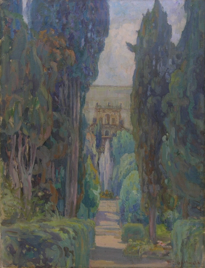 Frederick C. Gottwald | Landscape with cypress trees and a villa in the ...