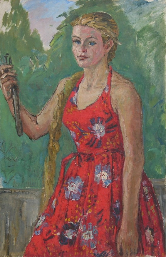 Nadezhda Andreyevna Udaltzova | Girl in a Red Dress (1957) | MutualArt