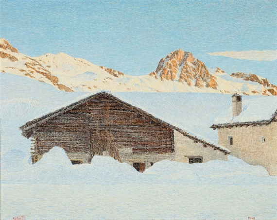 Gottardo Segantini | Bei Sonnenaufgang, Piz Lagrev (1948) | MutualArt