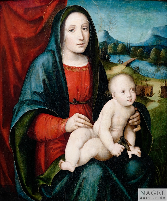 Giacomo Francia | Die Madonna mit dem Christusknaben, der einen Stieglitz in der Hand hält, vor ...