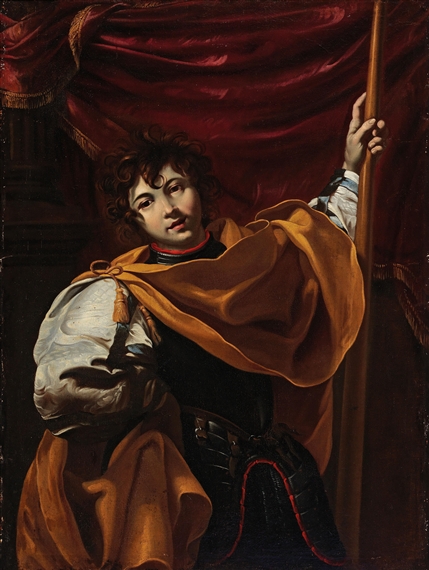 Simon Vouet | Portrait of a young man with a halberd | MutualArt