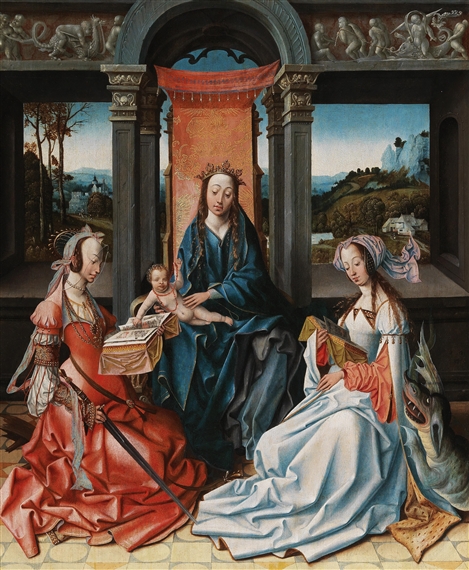 Antwerp School, 16th Century | The Madonna and Child enthroned with the Saints Catherine of ...