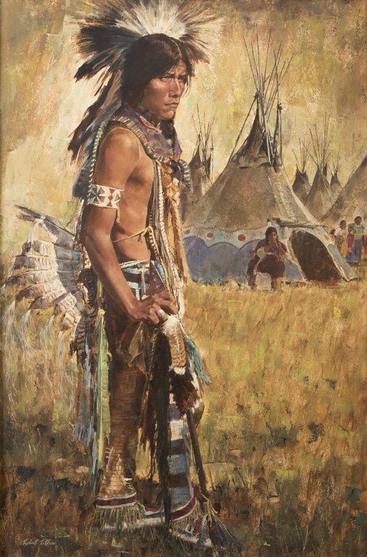 Robert Totten | Cheyenne, standing Indian with Indian village | MutualArt