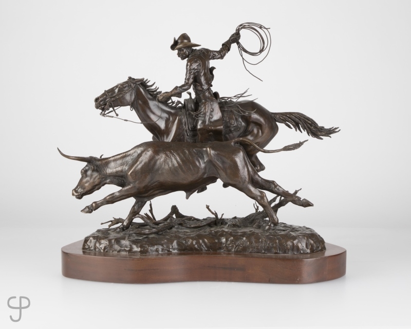 Jim Stuckenberg | The Cowpuncher, cowboy on horseback driving a steer ...