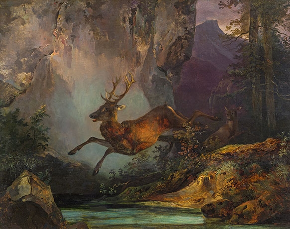 Friedrich Gauermann | Jumping stag (Circa 1832) | MutualArt