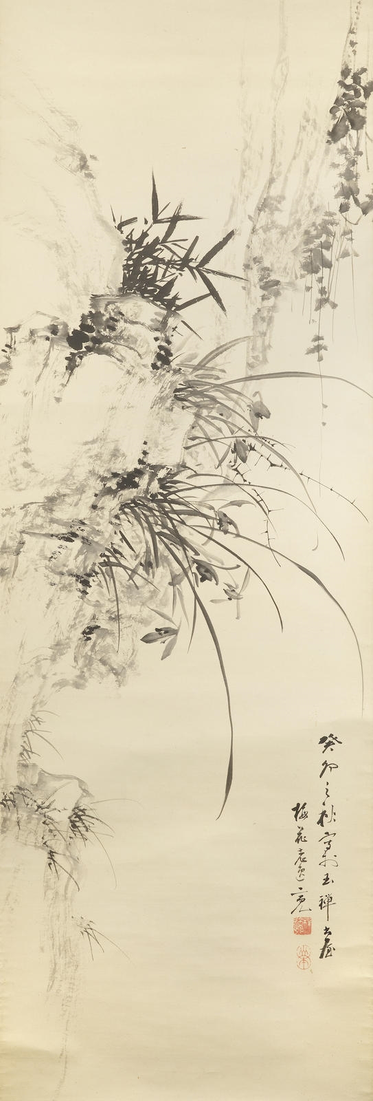Yamamoto Baiitsu | Overhanging Cliff with Bamboo and Orchid (1843) | MutualArt