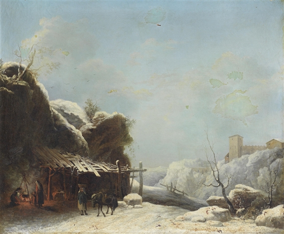 Louis-Claude Malbranche | A winter landscape with a woman and her ...