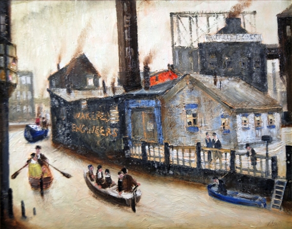 Harold Riley | Boats on Canal, Wakefield Engineers (1971) | MutualArt