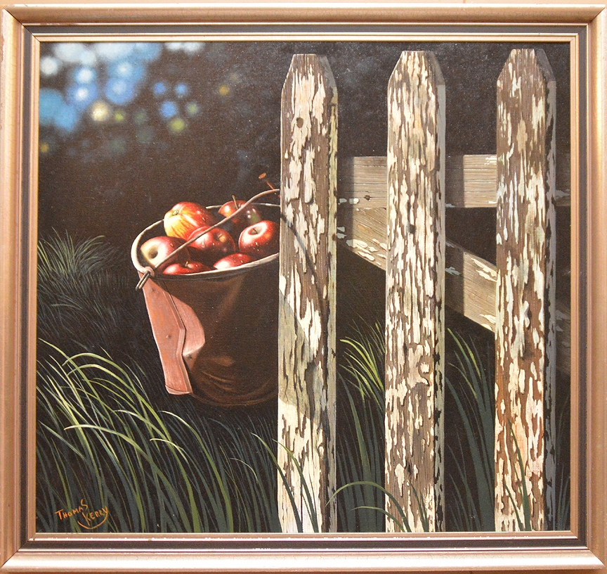 Thomas Kerry | Modern Still Life of a Fence with a Bucket of Apples ...
