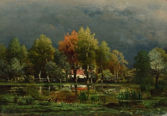 Charles Leroux | A house next to a pond | MutualArt