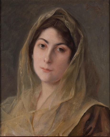 Julius L. Stewart | Potrait of a Woman in a Sheer Chiffon Headdress ...