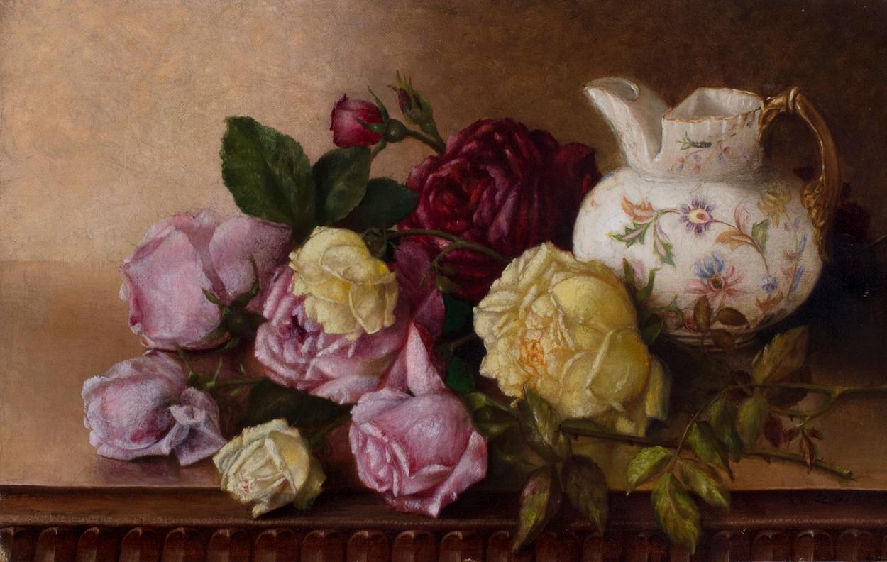 Abbie Luella Zuill | Roses with Pitcher on a Table (1897) | MutualArt