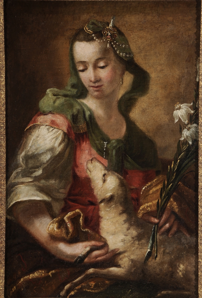 Italian School, 17th Century | Saint Agnes Holding a Lamb and Lilies ...