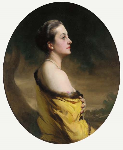 John Saint-Helier Lander | Portrait of Lady Mount, half-length, in a ...