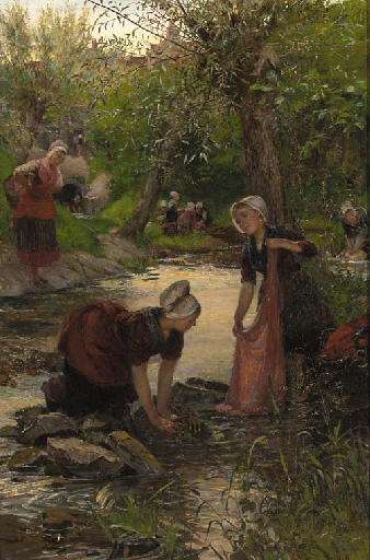 Lionel Percy Smythe | Brittany girls washing in a stream | MutualArt