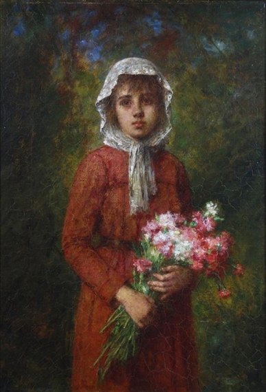 Alexej Harlamoff | Girl in a Field Holding Flowers | MutualArt