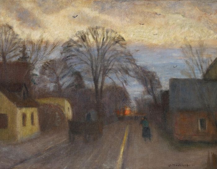 Otto Modersohn | Abendliche Dorfstraße (Village road in the evening ...