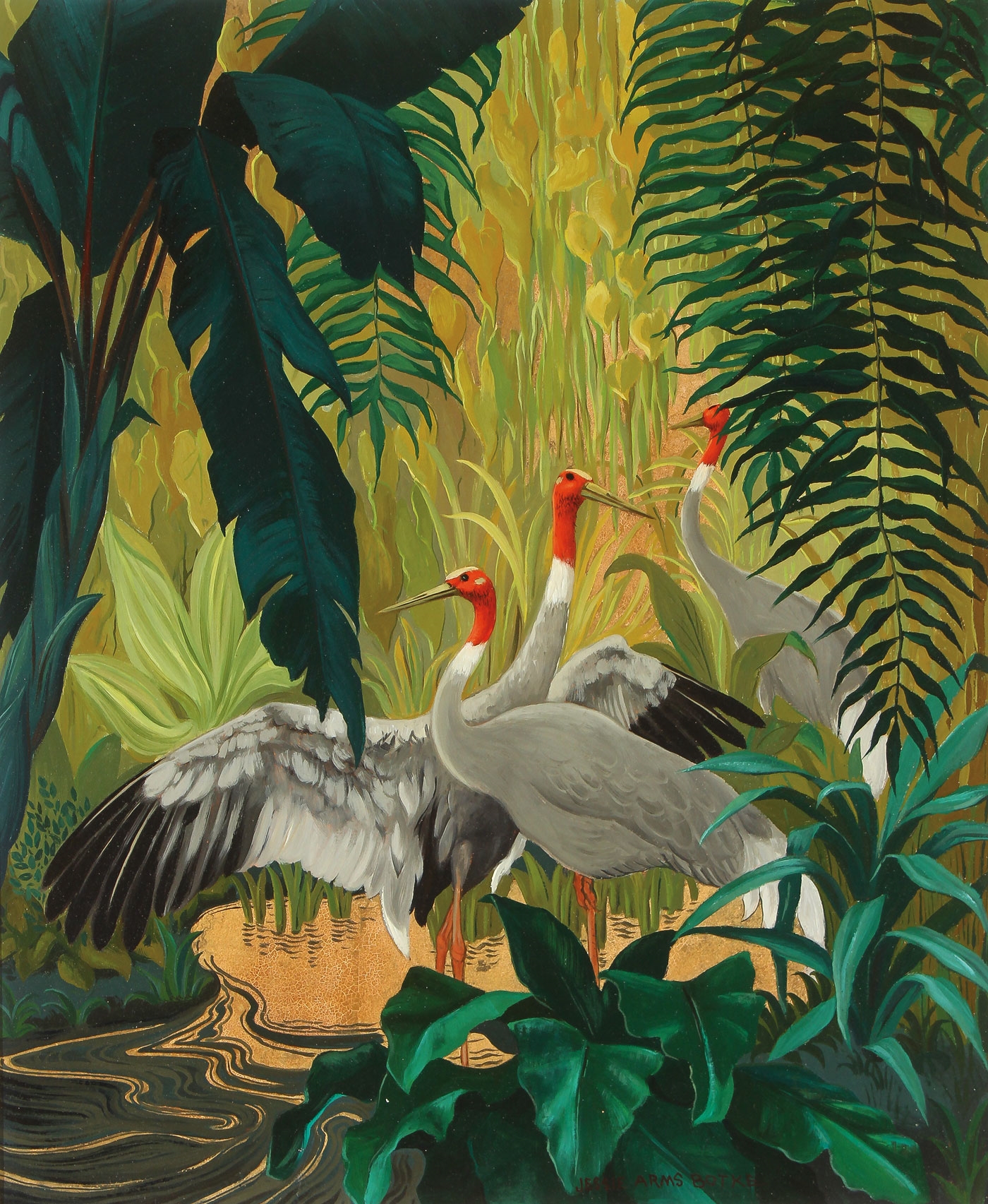 Jessie Arms Botke | Saurus Cranes (Circa 1945) | MutualArt