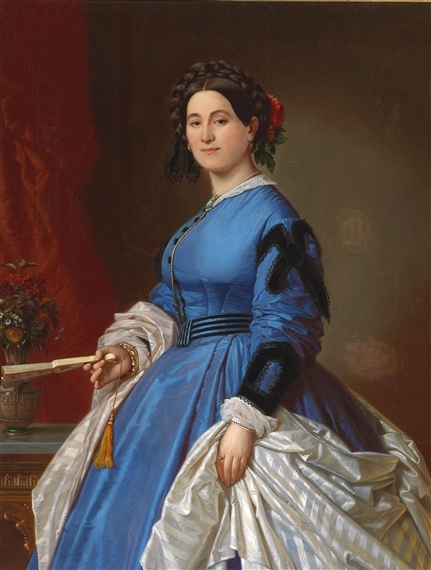 August Ferdinand Hopfgarten | Portrait of a Lady in a Blue Dress (1866 ...